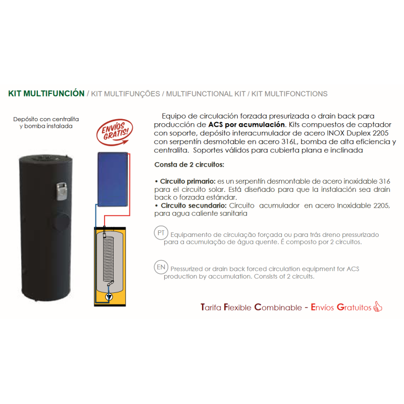 Kit Solar Térmico FERCO 300 | ACS Forzado o Drain Back | Alta Eficiencia y Durabilidad